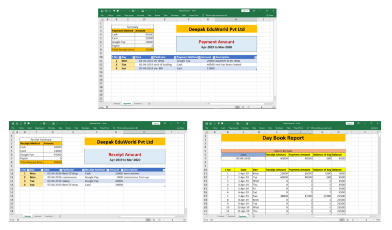 Day Book in Excel - How To Create Day Book in Excel in Hindi 2021